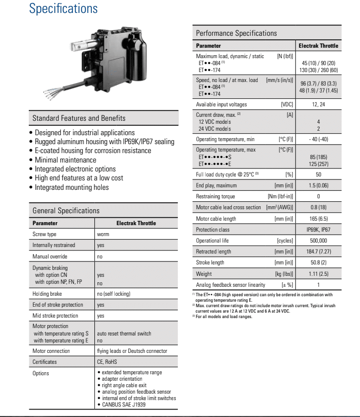 Electrak® Throttle Linear Actuator - Anderson Controls